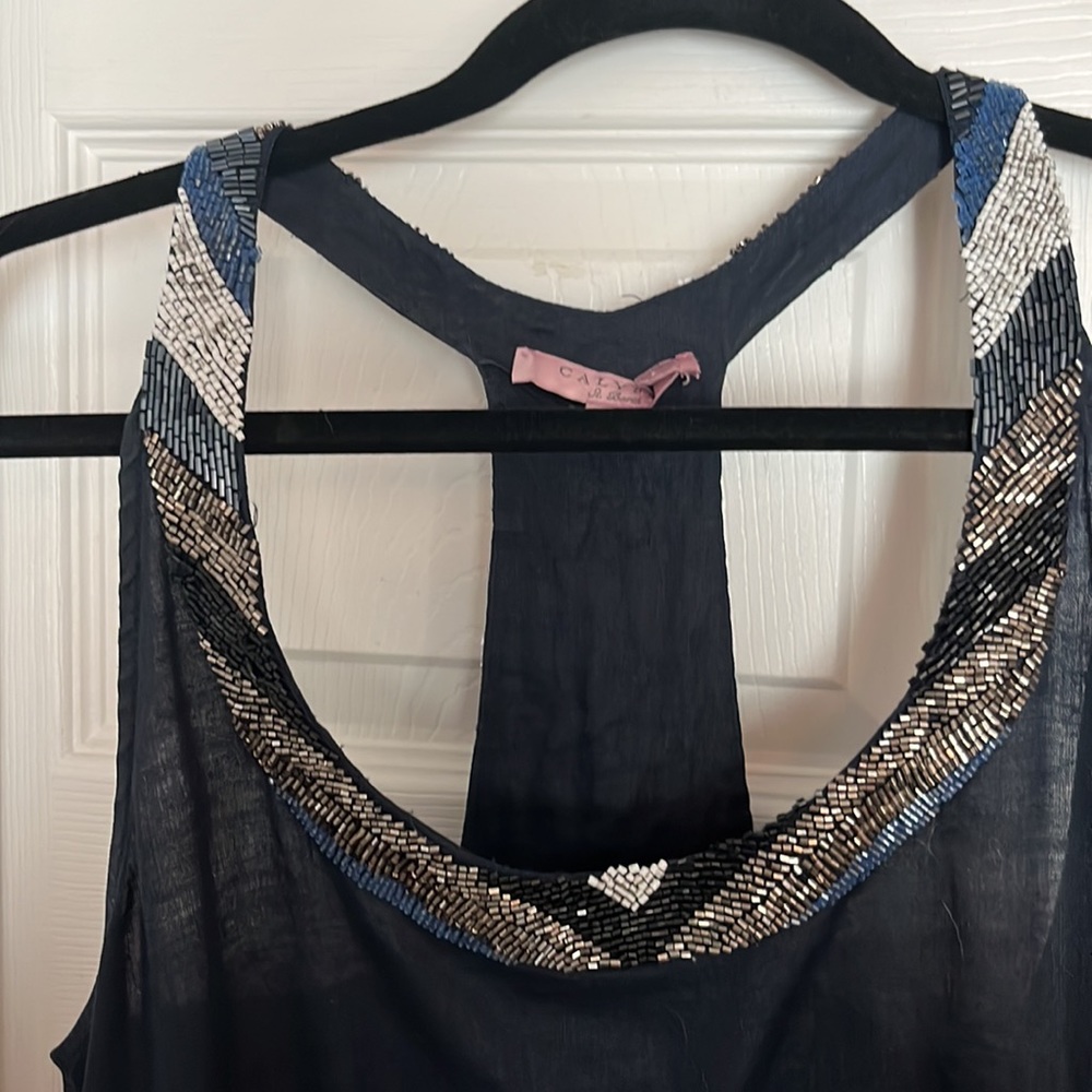 Calypso St. Barth Navy Linen Sequin Racer Back Dress - Gem